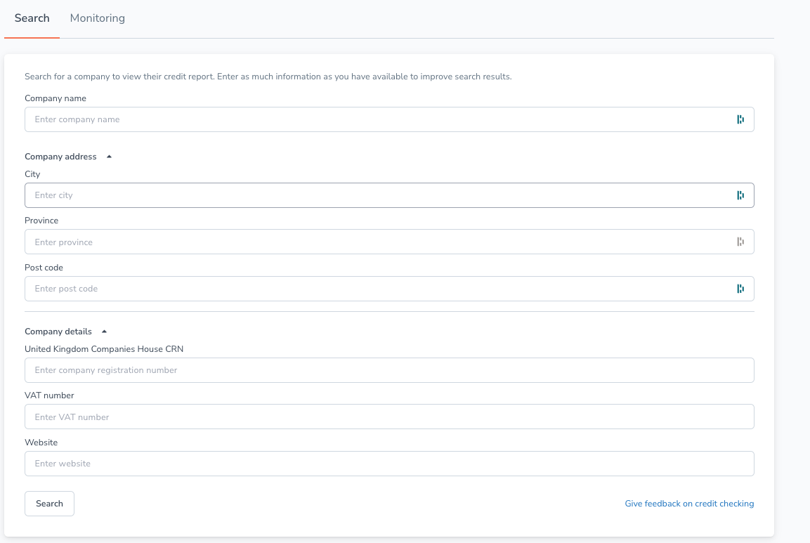 Set up credit checking