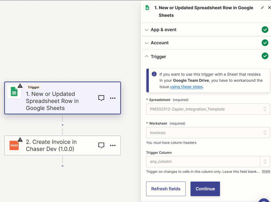 How to connect Chaser with Zapier using spreadsheets