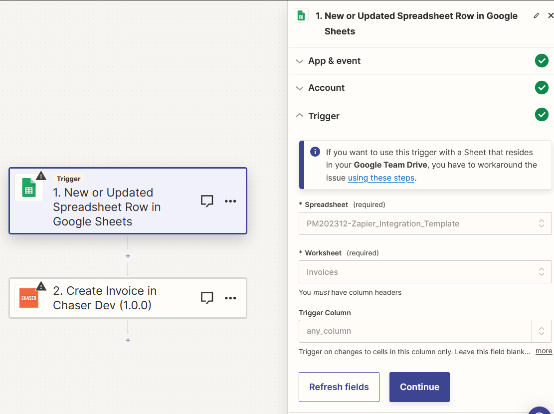 How to connect Chaser with Zapier using spreadsheets