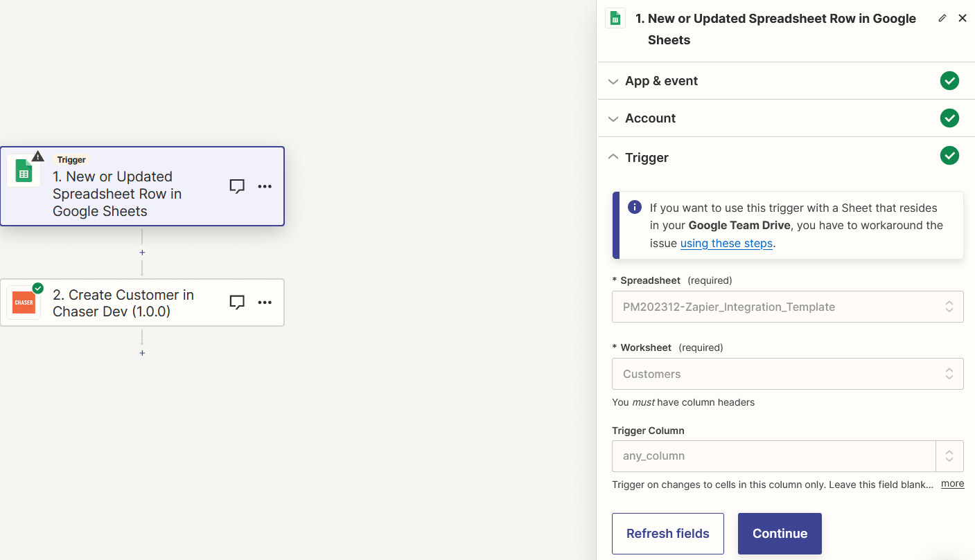 How to connect Chaser with Zapier using spreadsheets