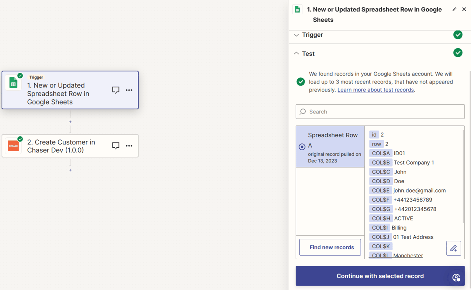 How to connect Chaser with Zapier using spreadsheets